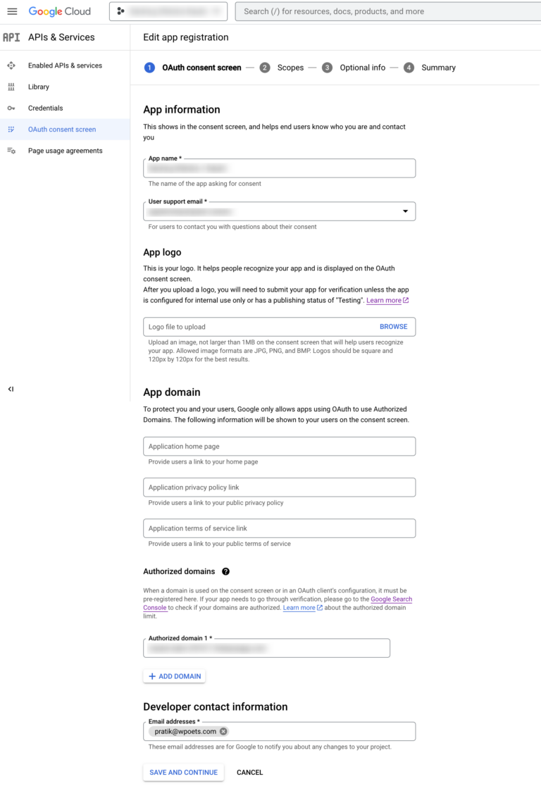 Configure the OAuth consent screen in Google Cloud Console - Awesome Enterprise Documentation